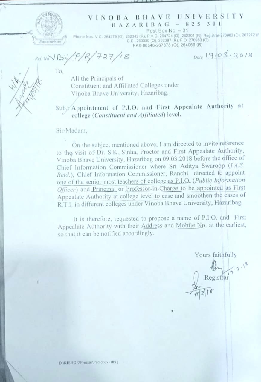 RTI – ADARSH COLLEGE, RAJDHANWAR